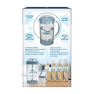 Dr. Brown's Baby Formula Mixing Pitcher with Adjustable Stopper, Locking Lid, & No Drip Spout, 32oz, BPA Free, Blue