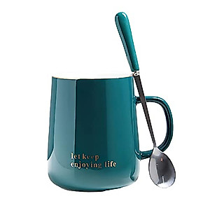 Ceramic Mug Birthday Gifts for Women China Tea Cups with Spoon Coffee Cup Suitable for Making Tea,Cold Drinks,Hot Drinks,Coffee,Etc(Green,14.5oz)