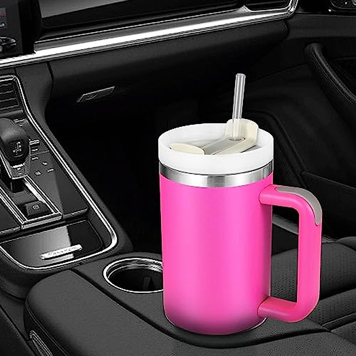 ONEUSTAR 40 oz Tumbler with Handle and Straw Stainless Steel Iced Coffee Cup Insulated Travel Mug Water Bottle for Iced Coffee Cup, Rose