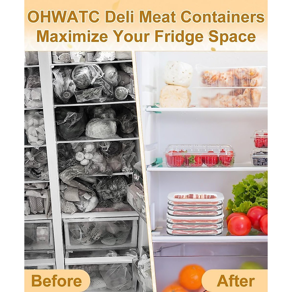 OHWATC Deli Meat Container for Fridge Airtight Lunch Meat Storage Boxes For Refrigerator Bacon Stackable Food Storage Boxes With Lid Meal Prep Containers For Cold Cuts BPA-Free (1 Lid, 1Pcs)