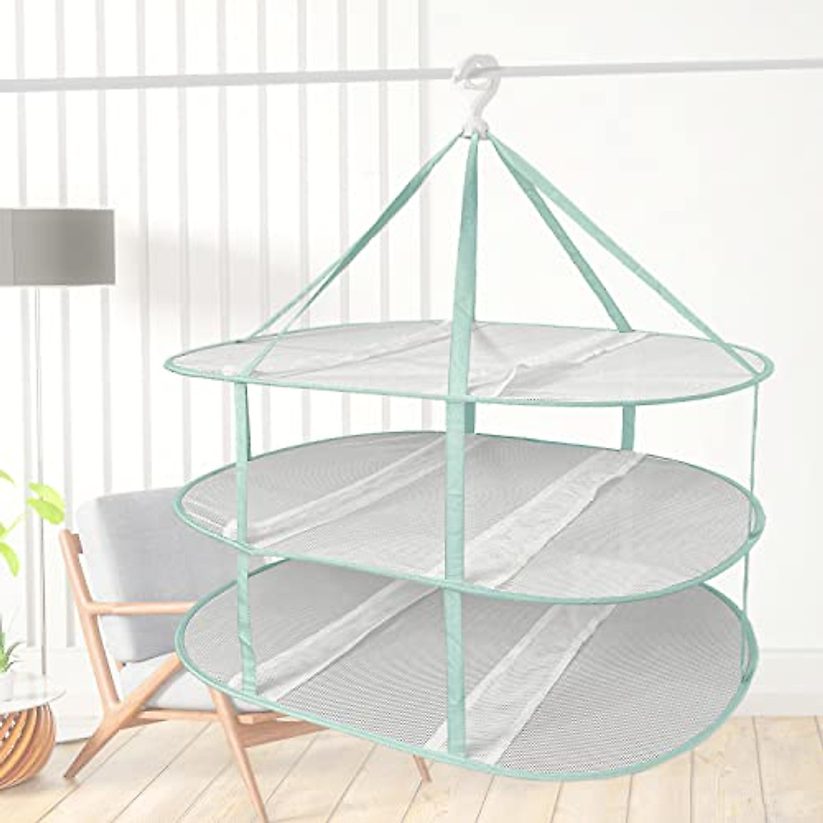 AMBER CAT | 𝓐𝓜𝓑𝓔𝓡 𝓒𝓐𝓣 | 3-Tier Sweater Drying Rack Mesh | Foldable Hanging Dryer | Laundry Mesh Drying Rack | Foldable Clothing Dryer Racks Collapsible (3 Tier Green)