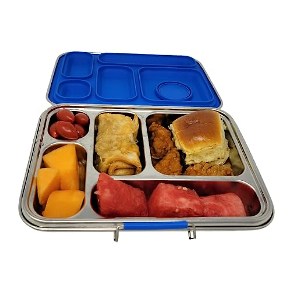 Flatbush Goods Leak Resistant Stainless Steel Bento Lunchbox with Silicone Seal, 2 Leak Proof Containers and 5 Compartments - Durable and Sustainable for Adults and Kids 5 and Older (Blue)