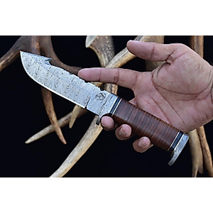 Knives Ranch Handmade Gut Hook Skinning Knife, Stack Leather Handle, Heavy-Duty Leather Sheath (Model 2173)