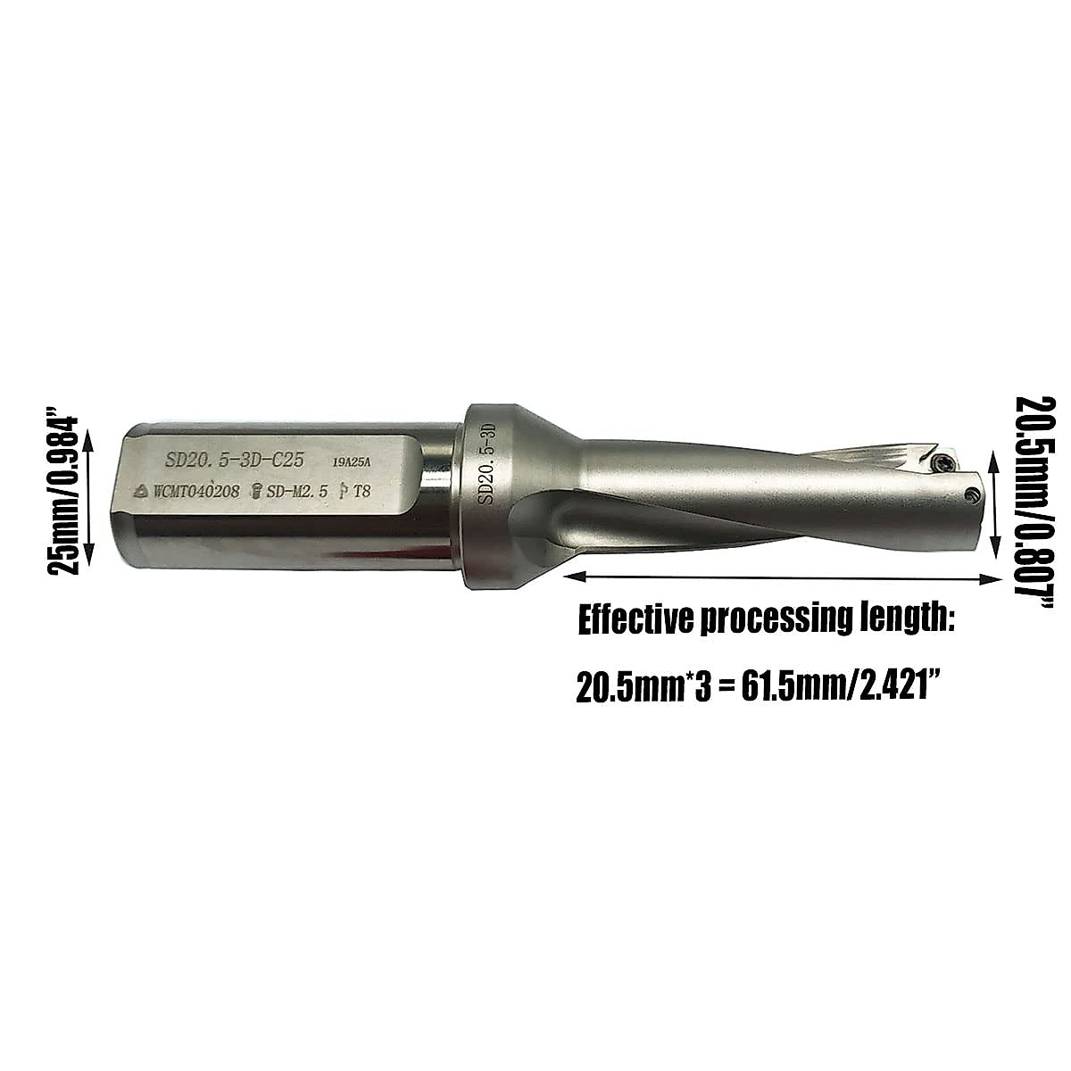 GBJ WC- Φ20.5-3D-C25 +10pcs WCMX040208FN Indexable U Drill Inserts Holder Fast Water Jet Drill Violent Drill WPD Series (WPD-Φ20.5-3D-C25+WCMX040208)