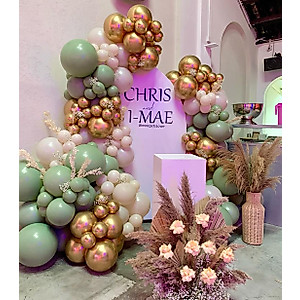 Sage Green Gold White Balloons Set, 50pcs 12 Inch Retro Sage Green Gold White Party Balloons Confetti Balloons with Ribbon for Birthday Wedding Baby Shower Graduation Eucalyptus Party Decorations