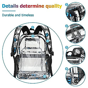 AUOBAG Clear Backpack Heavy Duty Large Transparent Backpacks PVC Clear Book Bag Stadium Approved Complimentary DIY Stickers (White)