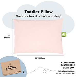 KeaBabies 2-Pack Toddler Pillow and Toddler Pillowcase for 13X18 Pillow Bundle - Organic Toddler Pillow (Misk Pink) and Pillowcase (Happy Dino) for Girl, Boy, Kids