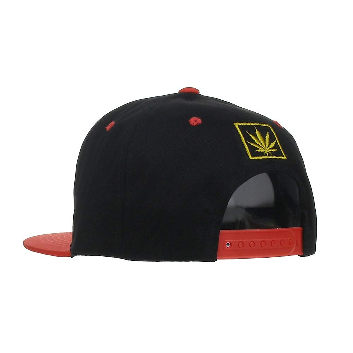 Top Level Flat Brim Snapback Metallic Marijuana Logo High Definition Embroidery Hat/Cap Black/Red
