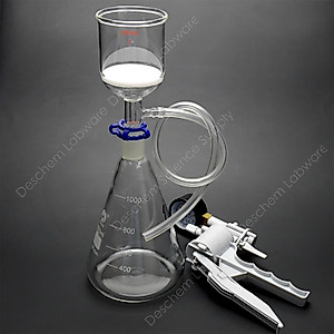 Deschem 1000ml,Vacuum Suction Filter Device,200ml Buchner Funnel,1L 24/40 Erlenmeyer Flask,with Handle Pump