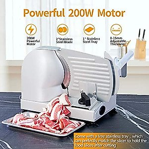 Meat Slicer, 200W Electric Food Slicer with Two Removable 7.5"Stainless Steel Blades&One Stainless Steel Tray, Child Lock Protection, Adjustable Thickness, Food Slicer Machine for Meat Cheese Bread
