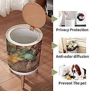 Small Trash Can with Lid Fluid Art Abstract colorful Mixing acrylic paints Modern art Marble Garbage Bin Wood Waste Bin Press Cover Round Wastebasket for Bathroom Bedroom Kitchen 7L/1.8 Gallon