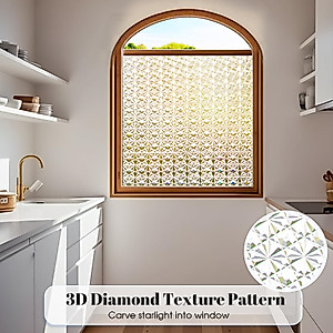Windimiley Window Privacy Film, Stained Glass Window Film Heat Control UV, Frosted Rainbow Bathroom Decorative Film Diamond 3D Static Clings, Peel and Stick Window Tint for Home (Pure,17.5x78.7inch)