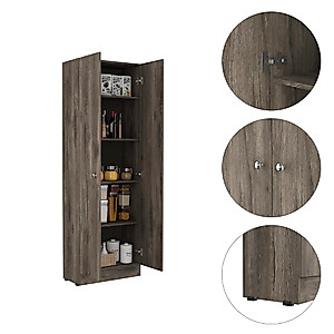 Prohonbec 71" H Modern Pantry Cabinet Cupboard, 5 Shelves, Double Door Cabinet Storage for Kitchen, Dining Room, Laundry or Utility Room (Dark Brown/Black)
