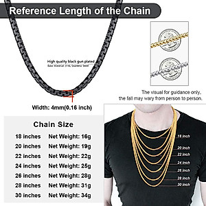 Black Flat Chain Male Necklace 18 Inch 4mm Hip Hop Jewelry Gift for Men