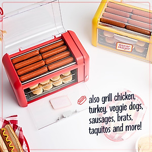 Nostalgia Oscar Mayer Extra Large 8 Hot Dog Roller & Bun Toaster Oven, Stainless Steel Grill Rollers, Non-stick Warming Racks, Perfect for Dogs, Veggie Sausages, Brats, Adjustable Timer, Red