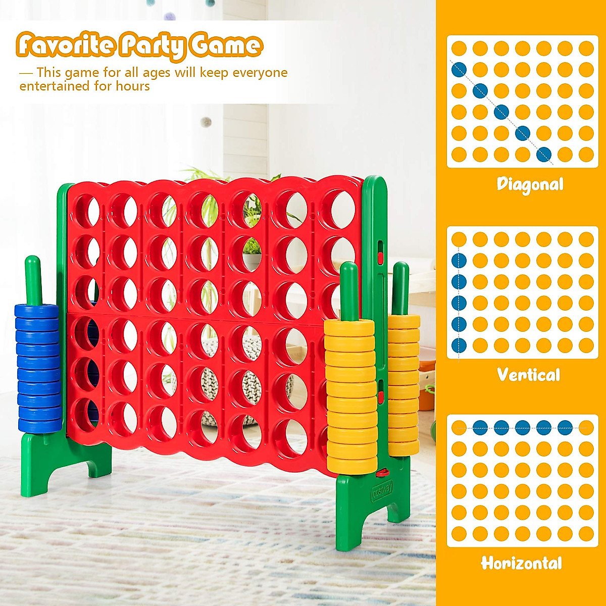 ARLIME Giant 4 in a Row Connect Game, 47'' Jumbo 4-to-Score Toy Set W/Quick-Release Lever, Build-in Ring, Jumbo Sized for Kids & Adults, Oversized Floor Activity for Indoor & Outdoor Play