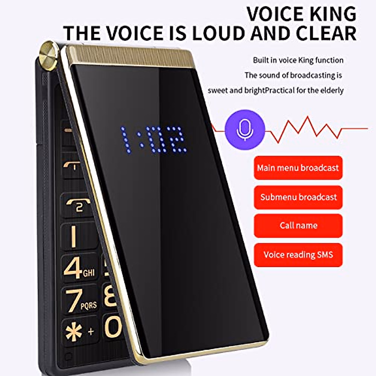 Diyeeni 2.8in Flip Phones for Seniors, Big Button 2G Phone for Elderly, Dual SIM Simple Phone with 5900mah Battery, 32MB RAM/ROM, LED Flashlight, SOS, Camera, E Book