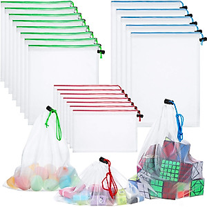 20 Pieces Mesh Zipper Pouch Toy Storage Organization Mesh Bags Washable Reusable Produce Bags 5 Large 8 Medium 7 Small for School Office, Puzzles Games Organizing Storage (Blue, Green, Red)