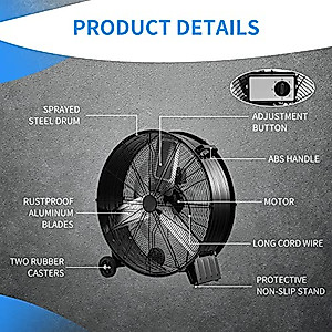 COSTWAY Industrial Drum Fan, 24 Inch 3-Speed Barrel High-Velocity Air Circulator Fan with Built-in Wheels & Aluminum Blades, Portable Heavy-Duty Metal Floor Fan for Garage, Warehouse, Workshop, Black