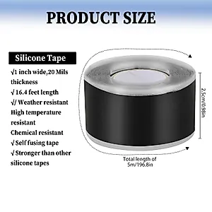 1In x 16ft Garden Hose Leak Repair Tape Hose Repair Tape,Water Seal Tape,Self Fusing Silicone Tape Suitable for Outdoor Antenna Cable and Hose Pipe Leaks and Emergency Repairs