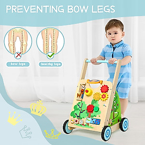 Wooden Baby Walker, Activity Walker, Toddler Push Walking Toy, Learning Activity Stroller, Sit to Stand Walker for Girls and Boys 1-3 Years Old