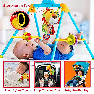 JERICETOY Baby Toy Plush Infant Toy with Musical Box Baby Carseat Toy Stroller Hanging Toy Development Toy with Rattles Crinkle Teether Magic Mirror, Stroller Clip-On Carseat Cot Crib Bed - Lion