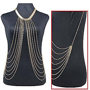 JOJO & LIN New Gold Body Chain Harness Adjustable with Fine Chain Multirow Necklace Gold Chain Necklace Chain Gold Jewelry for Women