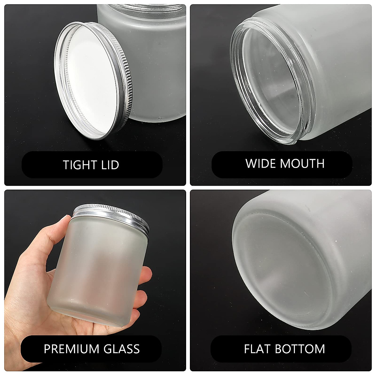 12 Pack 8 oz Round Frosted Glass Jars with Silver Metal Lids, 240ml Matte Clear Empty Candle Jars Cosmetic Jars Food Storage Containers, Canning Jars For Spice,Powder,Liquid,Sample,Face Cream Lotion