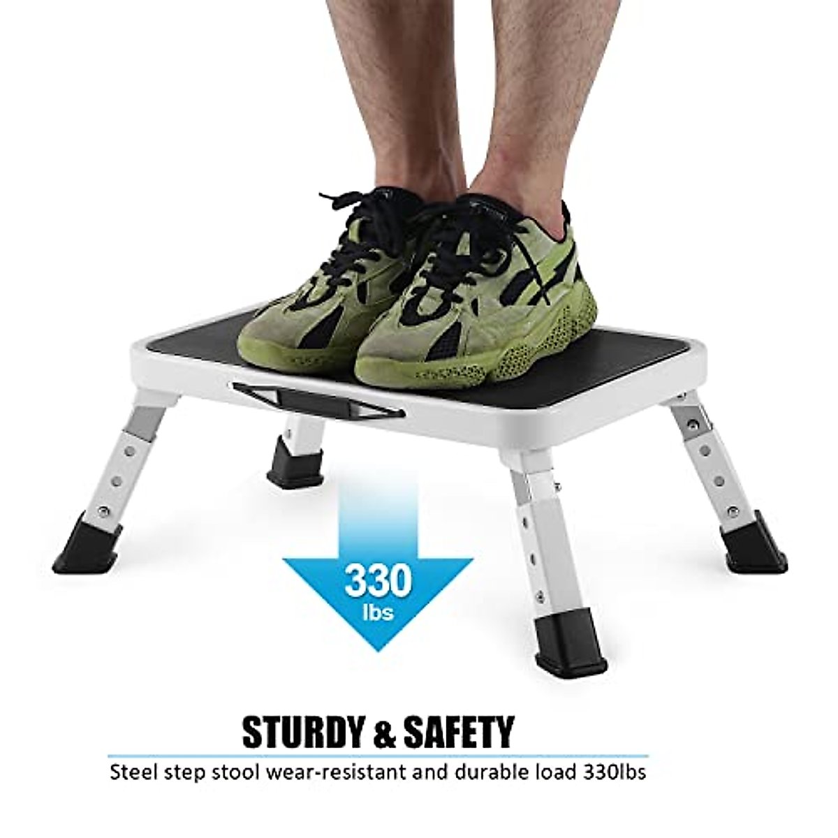 Jocauto Folding Step Stool, Height-Adjustable Step Stool with 15" X 10.2" Non-Slip Platform, Step Ladder with a Portable Handle for Adults or Kids in Office, Kitchen, Home, 330 Lbs Capacity