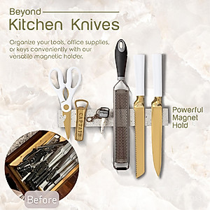 Mauve&Moss Magnetic Knife Holder for Wall 12 inches, White Quartz Stone Knife Magnetic Strip for Kitchen Countertop, Magnetic Utensils Holder for Wall, 3M Adhesive or Screws Included