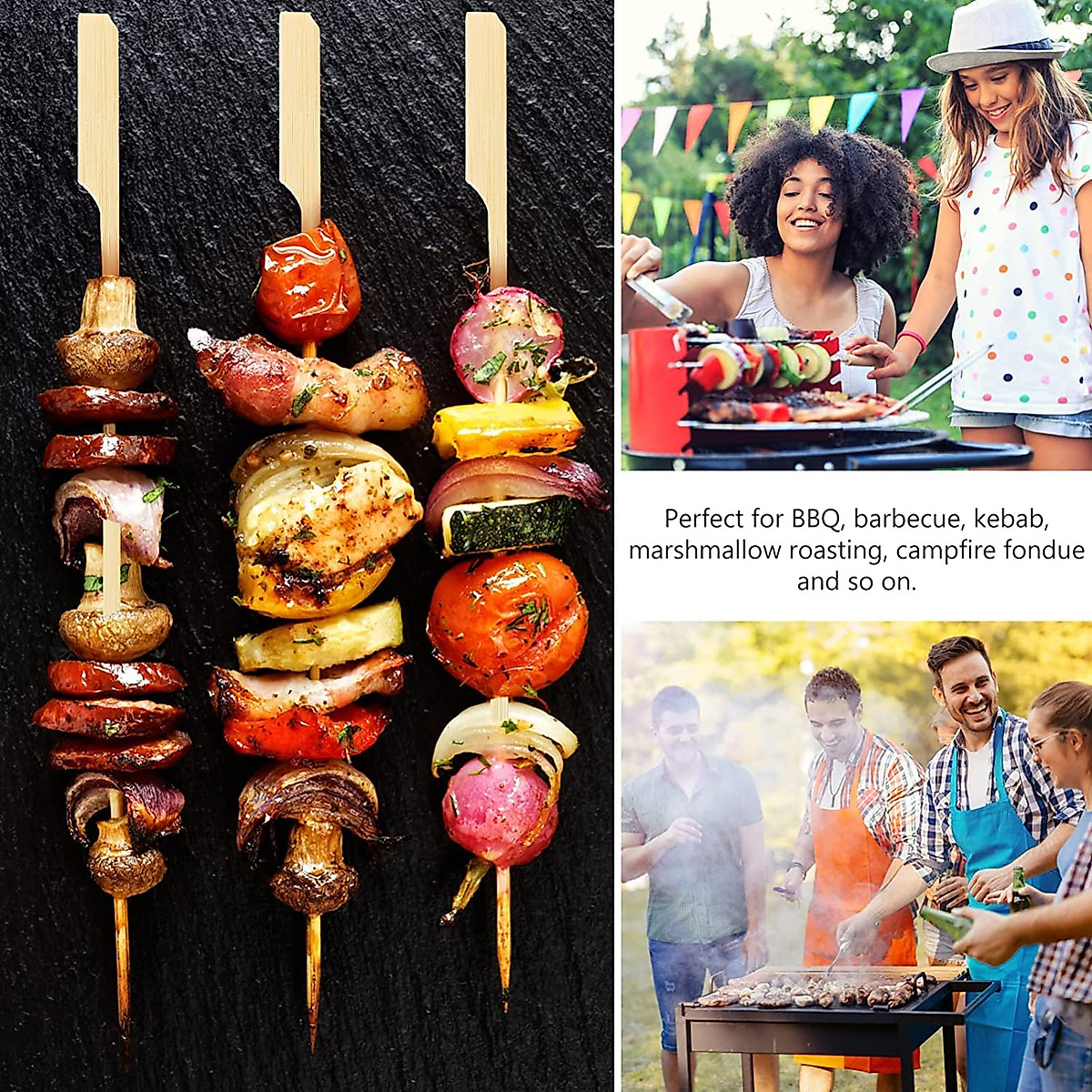 Bamboo Skewers 8 Inch, 200 PCS Cocktail Skewers, Wooden Skewers for Appetizers，BBQ，Fruit Kabobs，Sandwich，Drink.