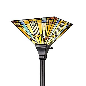 Capulina Tiffany Torchiere Floor Lamp 70" Tall Industrial Pole Green Blue Mission Style Torch Standing Light for Living Room Bedroom Farmhouse