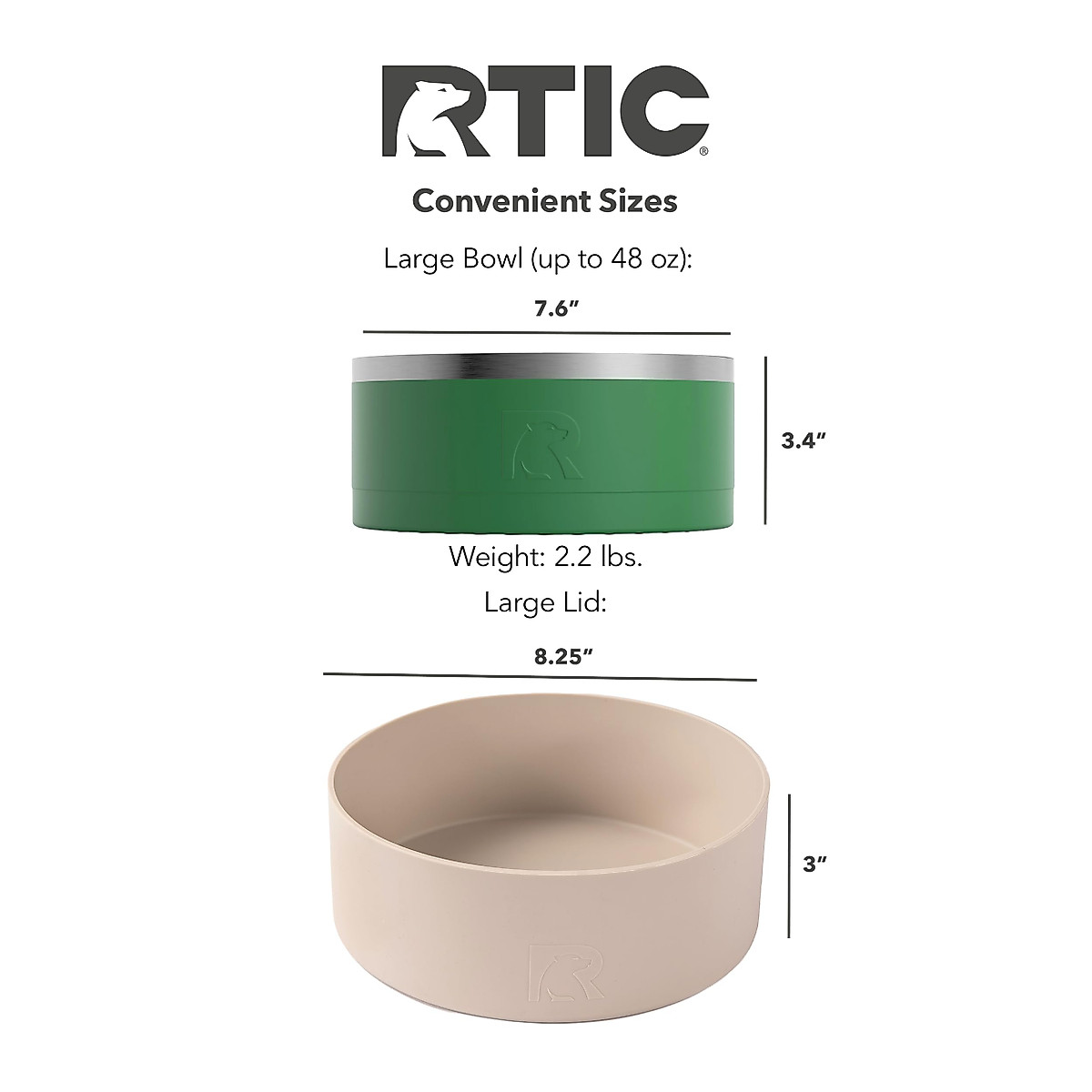 RTIC 3-in-1 Dog Bowl Food and Water Dish for Large Dogs and Small Dogs, Double-Walled Stainless Steel Metal, Portable, Non-Slip, Indoor and Outdoor, Large, Fairway & Beach