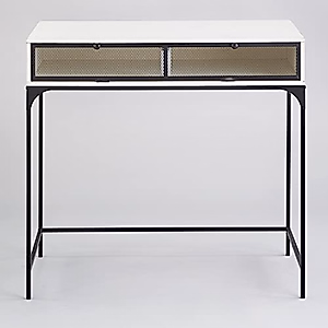 Farmhouse Office Desk - Rustic Desk with Wire Covered Storage - White