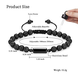 shajwo Cylinder Urn Bracelet for Ashes for Women Men Cremation Jewelry Memorial Keepsake Adjustable Lava Bracelet,Balck
