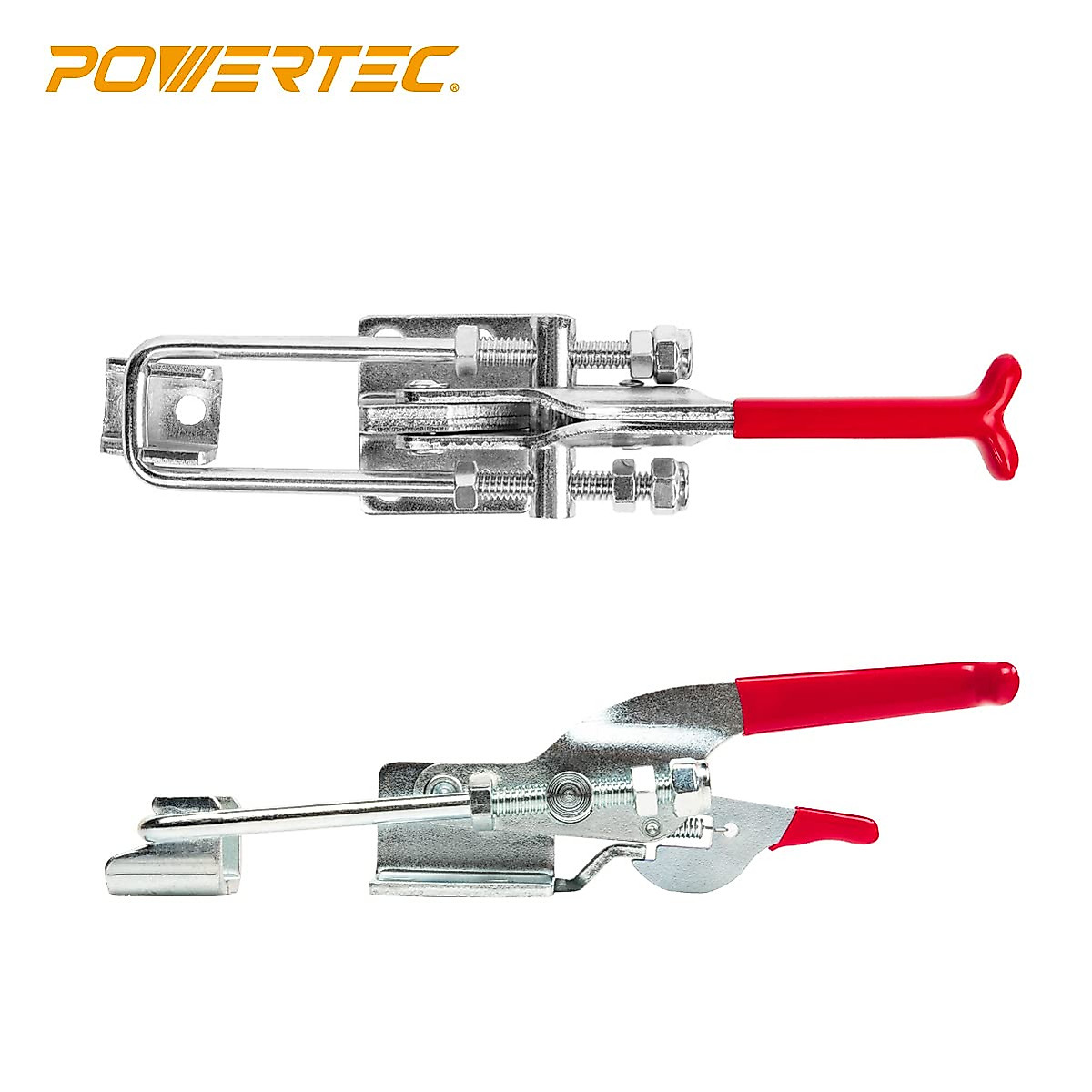 POWERTEC 4PK Toggle Clamp, 700 lbs Capacity, 431 Self-Lock U-Bolt Adjustable Latch w/Antislip Hand Grip for Woodworking Jigs & Fixtures, Smoker, Tire Carrier, Tool Box, Cabinet (20341-P2)