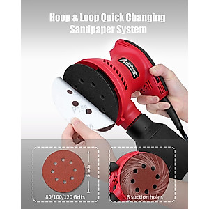 AVID POWER Orbital Sander 3.0 Amp 5 Inch Electric Sander Tool 6 Variable Speeds Random Orbit Sander for Woodworking, 7000-14000 RPM, 12 Pcs Sandpapers