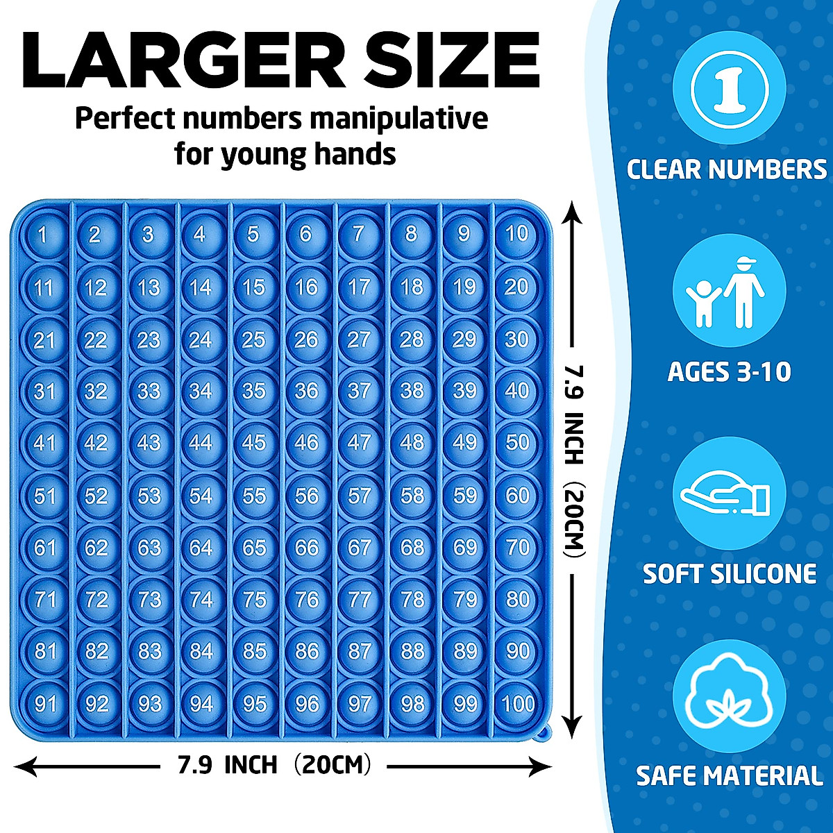 Pop it Numbers 100 Sensory Math Manipulative (Blue) Large Educational Consecutive Number pop it. Autism/ADHD Friendly Classroom Supply is Perfect for Home or Any Elementary Classroom