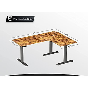 FEZIBO Triple Motor L-Shaped Electric Standing Desk, 63 Inches Height Adjustable Stand up Corner Desk, Sit Stand Workstation with Splice Board, Black Frame/Rustic Brown Top
