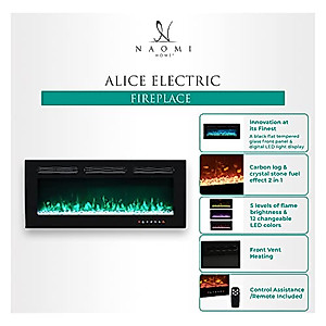 Alice 30" Electric Fireplace Inserts Recessed, Wall Mounted Fireplace LED Fireplace with 12 Flame Colors, Touch Screen, Remote Control, Timer, Carbon & Crystal Stones 500W/1500W - 30 inches