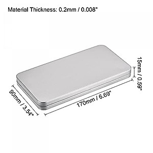 uxcell Metal Tin Box, 6.69" x 3.54" x 0.59" Rectangular Empty Tinplate Storage Containers with Lids, Silver Tone