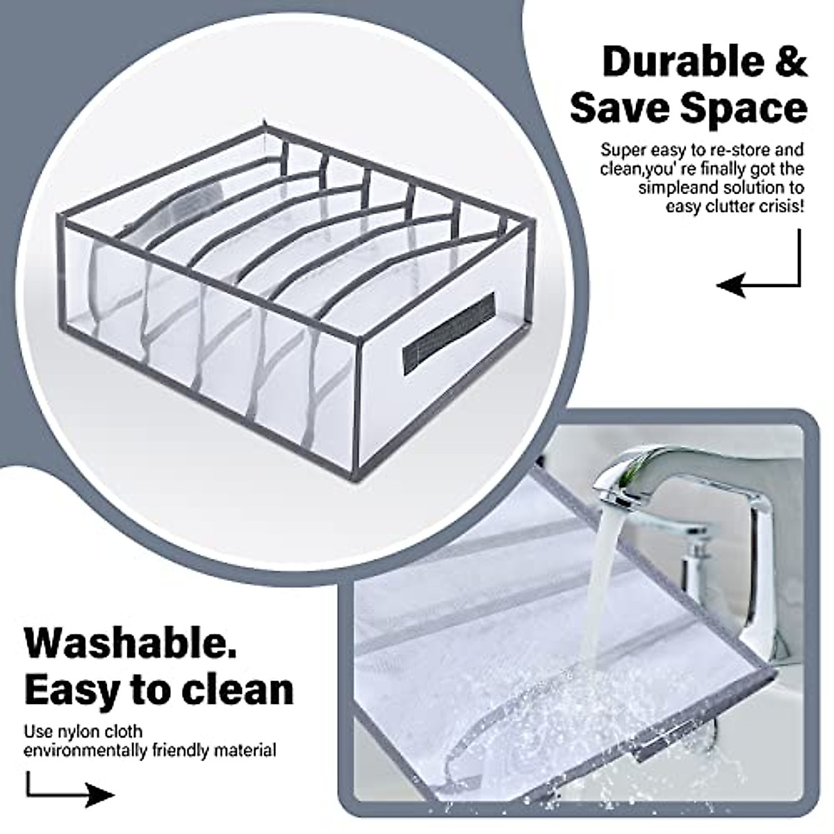 Hodeuineer Wardrobe Clothes Organizer for Bra,6 Grid Foldable Drawer Organizers For Clothing,Oversized Space Underwear Organizer(2Pack,Grey)