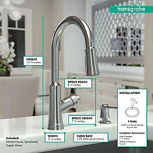 hansgrohe Joleena Stainless Steel High Arc Kitchen Faucet, Kitchen Faucets with Pull Down Sprayer, Faucet for Kitchen Sink, Stainless Steel Optic 04793800, 15.8-Inches Tall