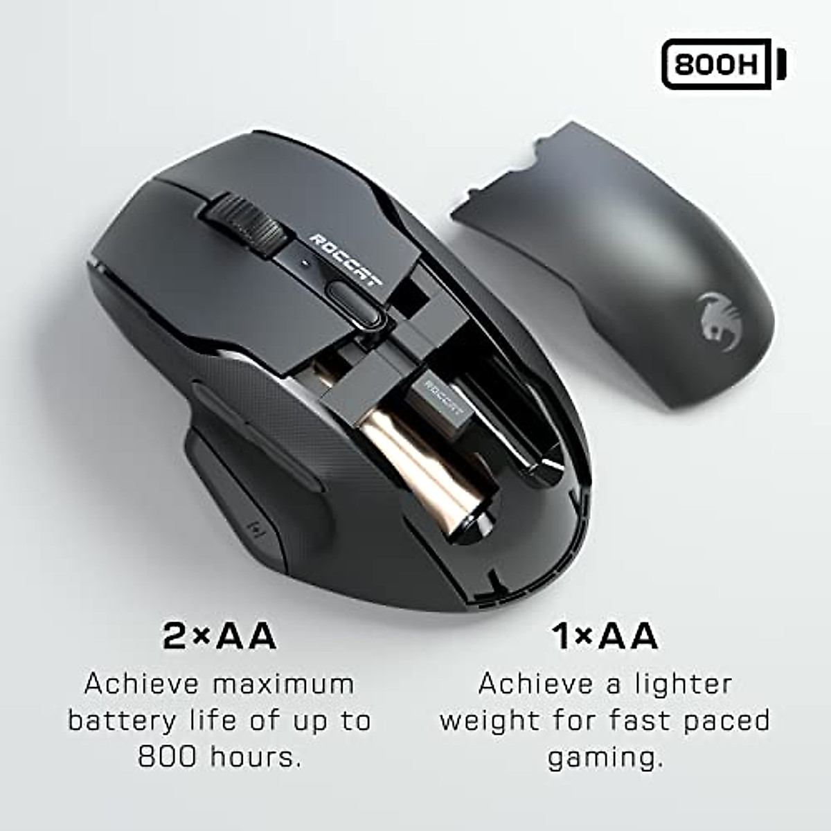 ROCCAT Kone Air - Wireless Ergonomic Gaming Mouse with 800 Hour Battery Life, 19K DPI Optical Sensor, Double-Injected Rubber Side Grips, Programmable Button Design, and Titan Optical Switches - Black
