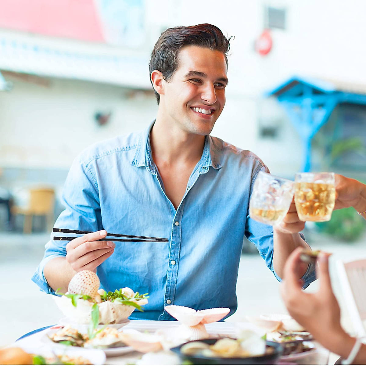 Chopsticks Reusable Chinese Japanese Fiberglass Chopsticks with Holder, Dishwasher Safe, Premium Quality Chopsticks Gift Set(5 pairs)