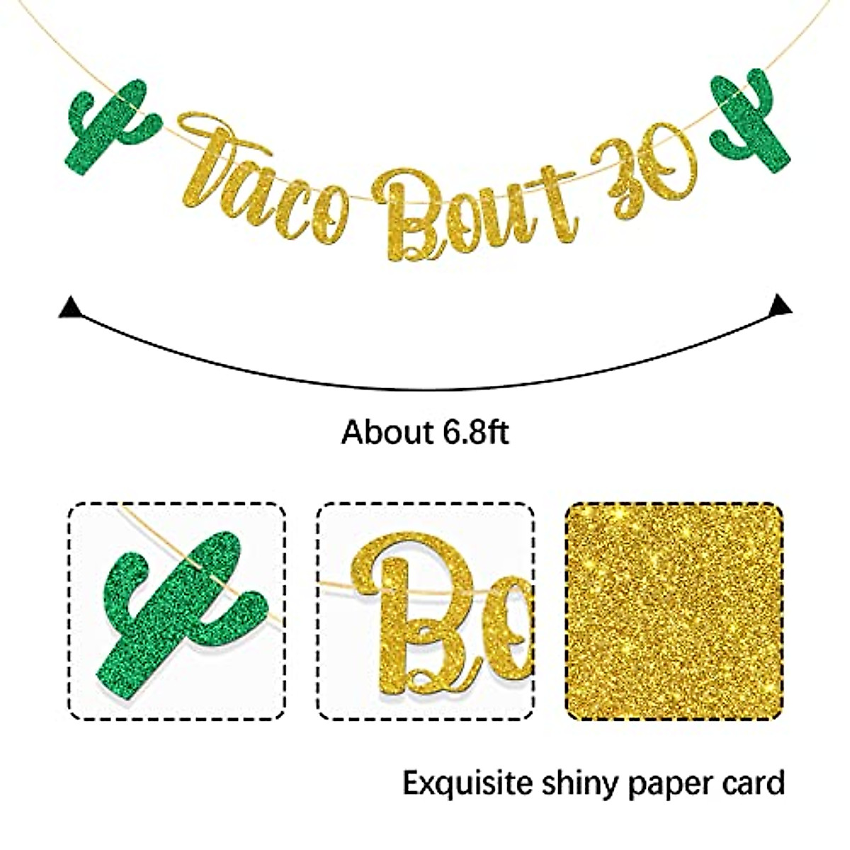 MonMon & Craft Taco Bout 30 Banner / Mexican Fiesta Themed 30th Birthday Banner / Cactus Adios to My 20's Birthday Party Decorations Gold Glitter
