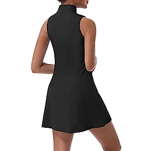Tennis Dress for Women, Tennis Golf Dresses with Built in Shorts and Pockets for Sleeveless Workout Athletic Dresses Black