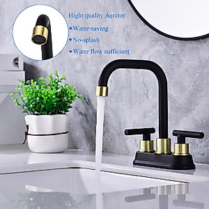 Zexzen 2 Handle Bathroom Faucet Black and Gold, 4 Inch Centerset Bathroom Sink Faucet with Pop Up Drain, Bathroom Faucet 3 Hole with Two Water Supply Lines (Brushed Gold and Black)