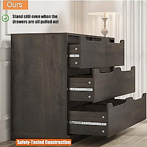 HOSTACK Modern 6 Drawer Dresser for Bedroom, Double Chest of Drawers with Storage, Large Wooden Storage Dresser Organizer with Cut-Out Handle, Accent Storage Cabinet for Living Room, Dark Brown