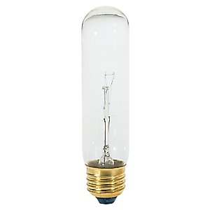 Satco S3896 Tubular Shaped Incandescent Light Bulb, Clear Finish, 60 Watts, 120 Voltage, 500 Initial Lumens, T10 Lamp Shape, Medium Base, E26 ANSI Base, 5'' MOL, 1-1/4'' MOD, 2000 Average Rated Hours